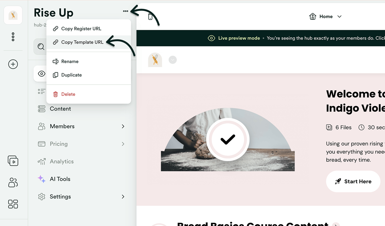Share your Hub template using the template URL